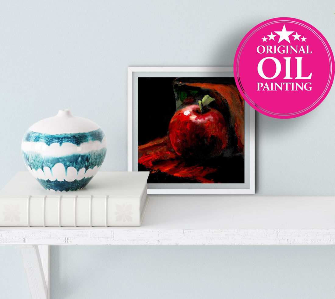 "Apple Artwork - Rich Ruby Red Apple" Original Oil Painting 6" x 6 ...